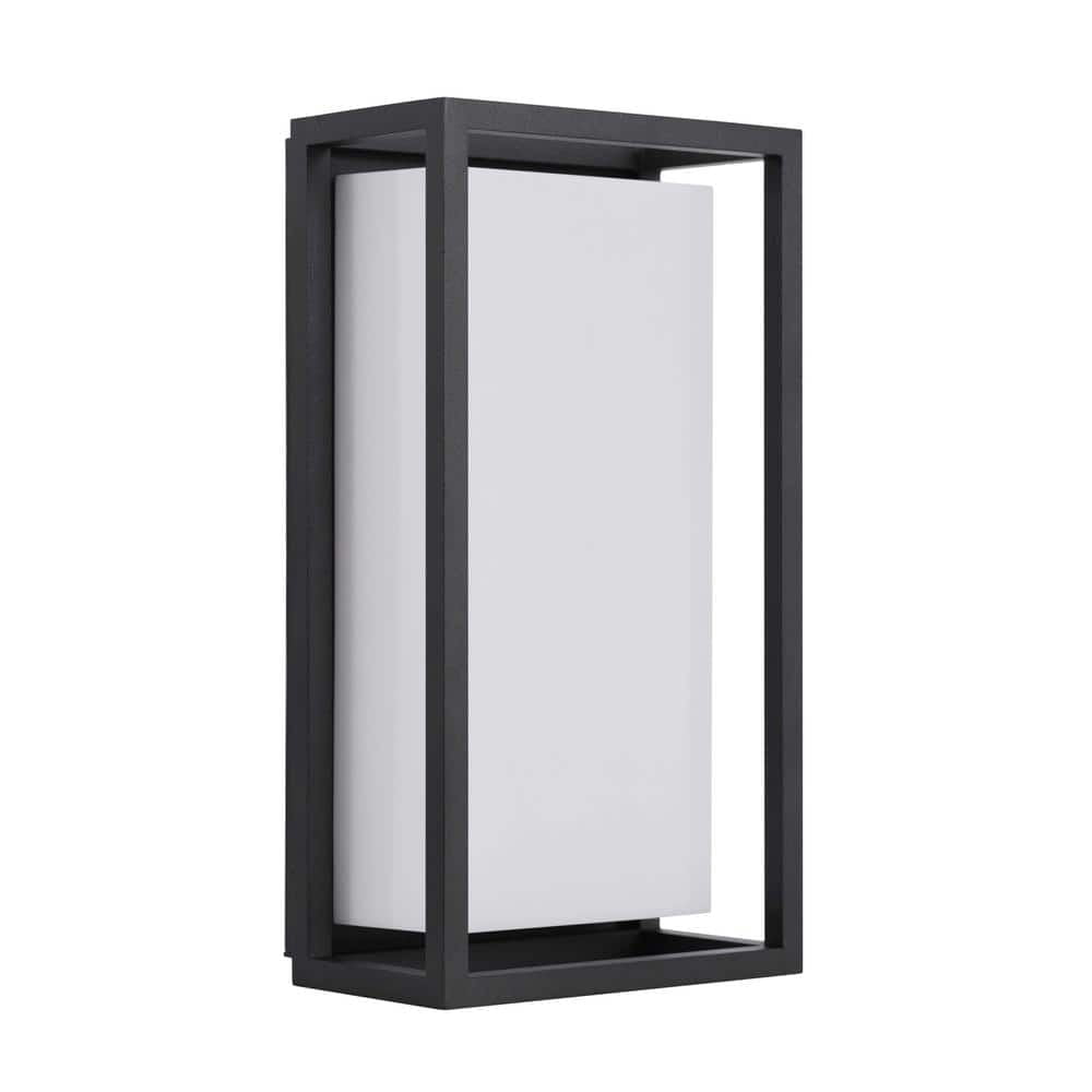 Abbey 14 in. Modern 1-Light Sand Black LED Hardwired Outdoor Wall Light ...