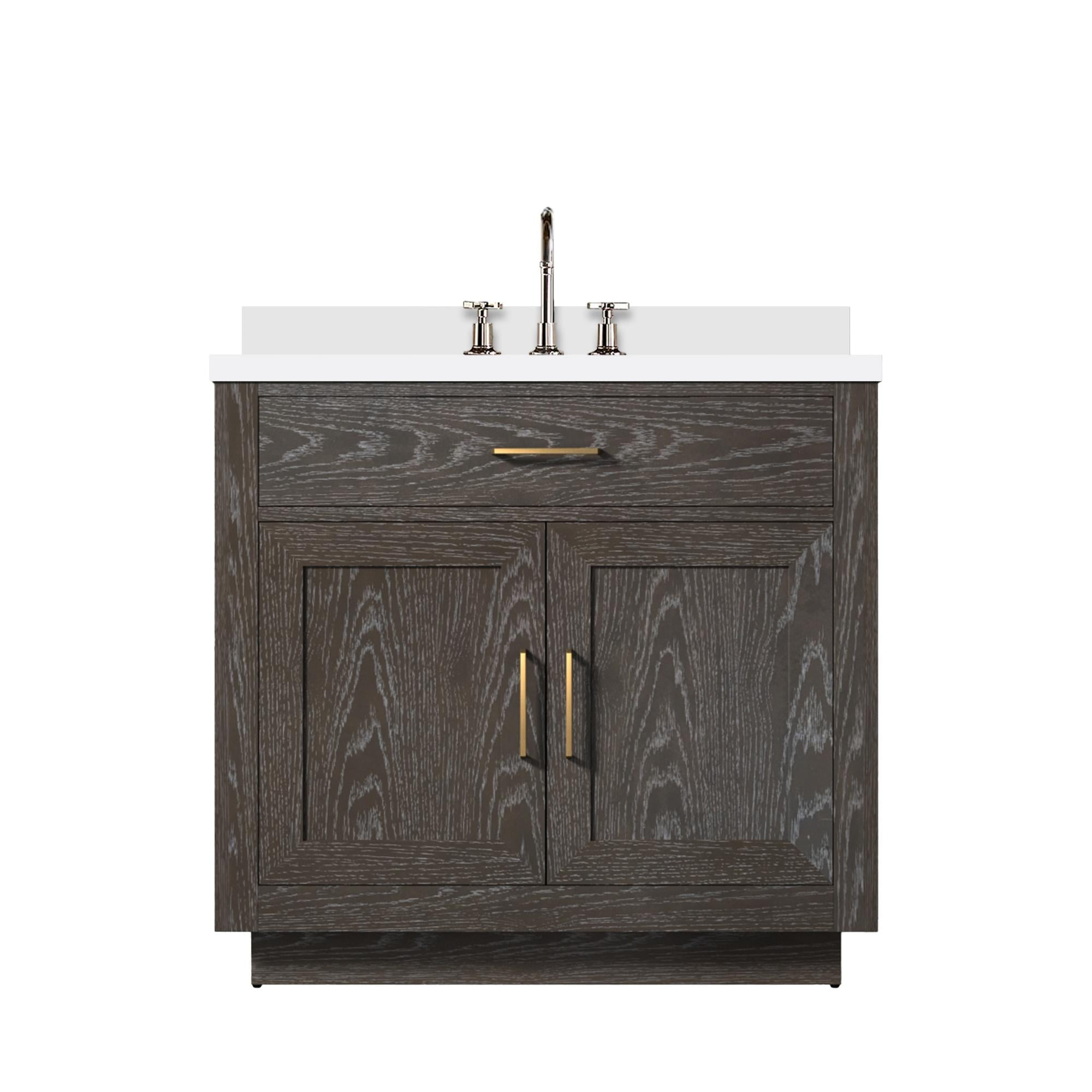 Abbey 36 in W Brown Oak Single Vanity, White Quartz Top and Faucet Set - Walmart.com