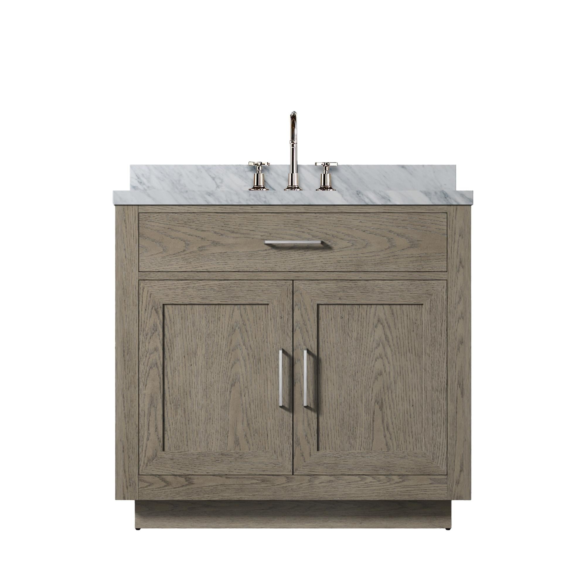 Abbey 36 in W Grey Oak Single Vanity, Carrara Marble Top and Faucet Set - Walmart.com