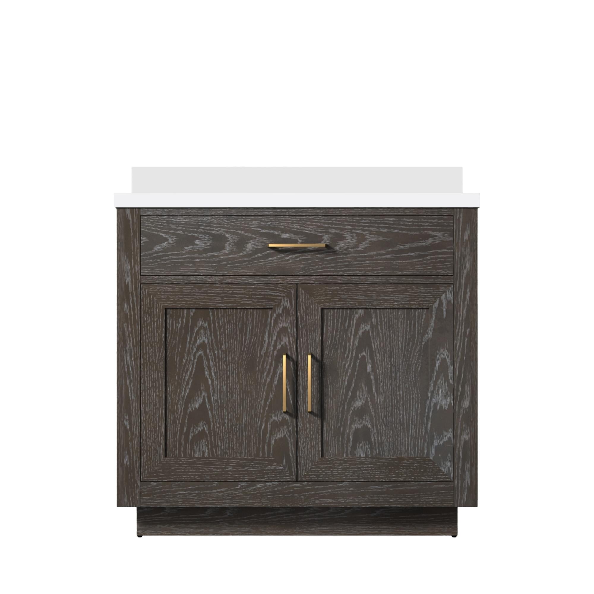 Abbey 36 in W x 22 in D Brown Oak Single Bath Vanity and White Quartz ...
