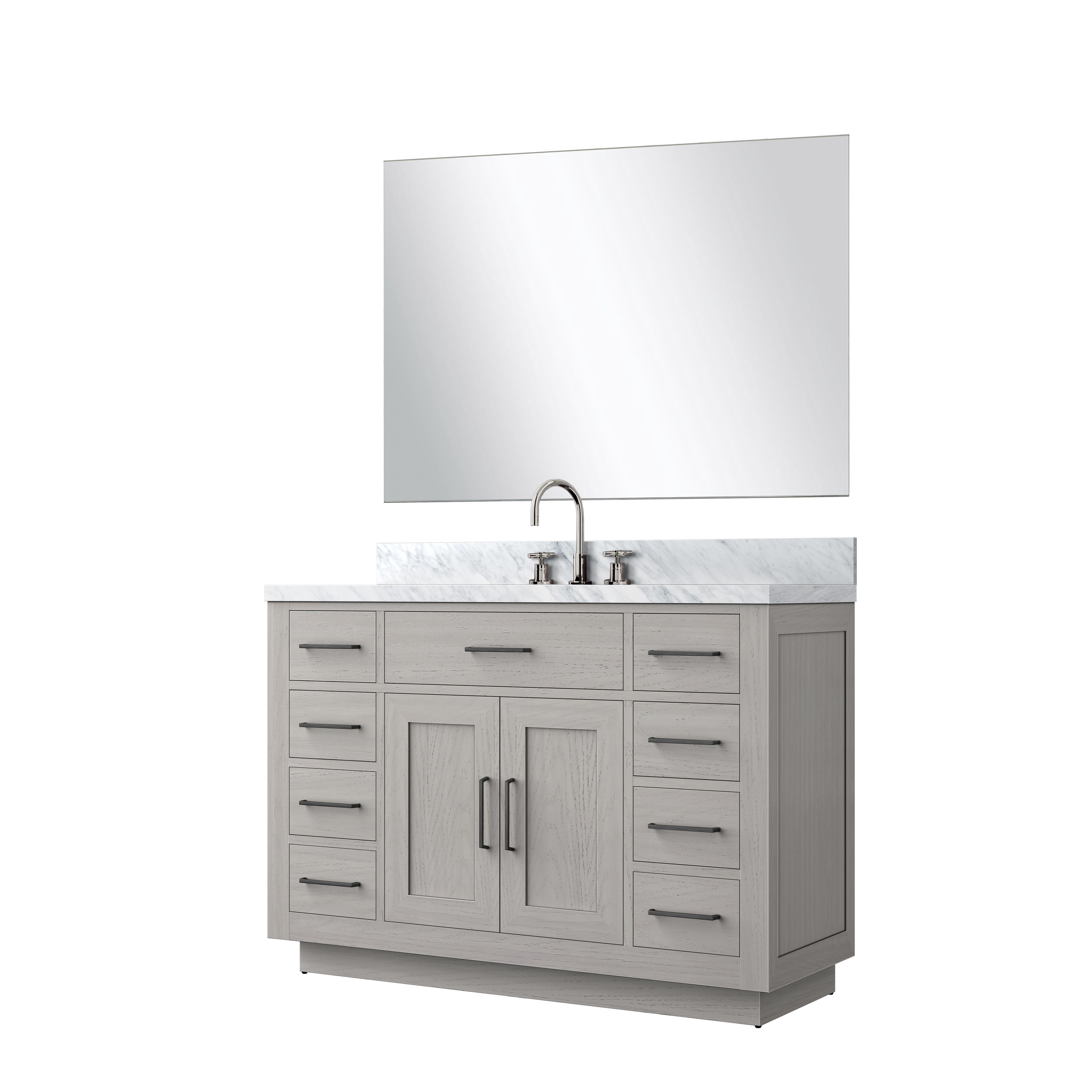 Abbey 48" W White Oak Vanity Carrara Marble Top, 43" Mirror and Faucet Set - Walmart.com