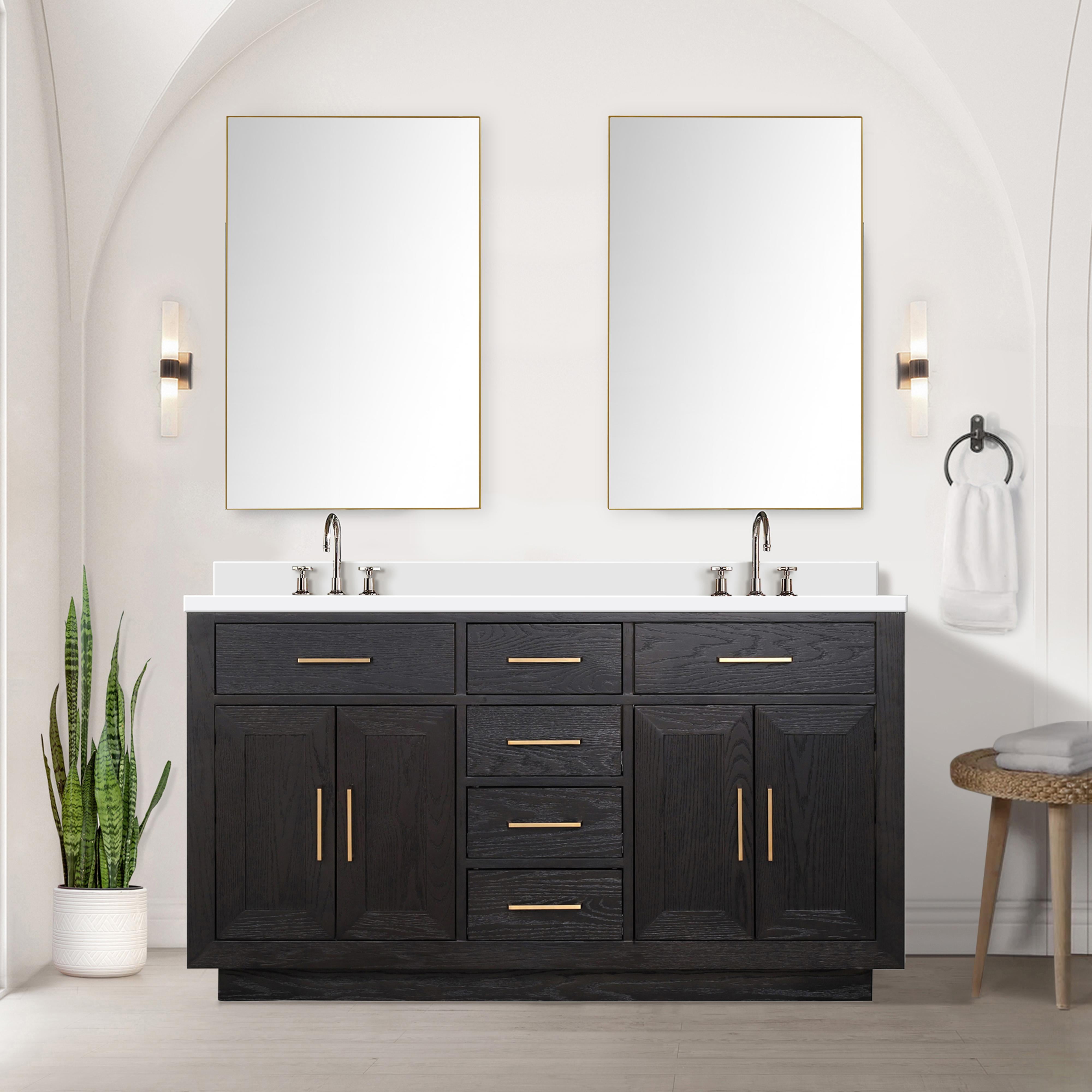 Abbey 60 in W Black Oak Double Vanity, Cultured Marble Top and Faucet Set - Walmart.com