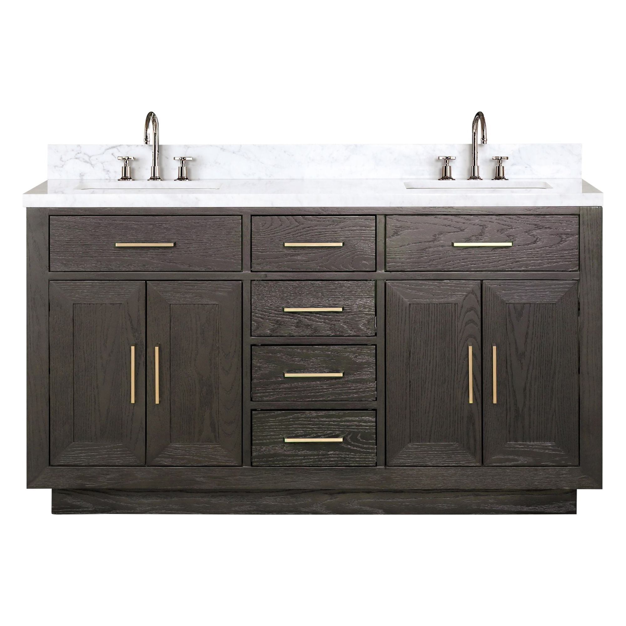Abbey 60 in W Brown Oak Double Vanity, Carrara Marble Top and Faucet Set - Walmart.com
