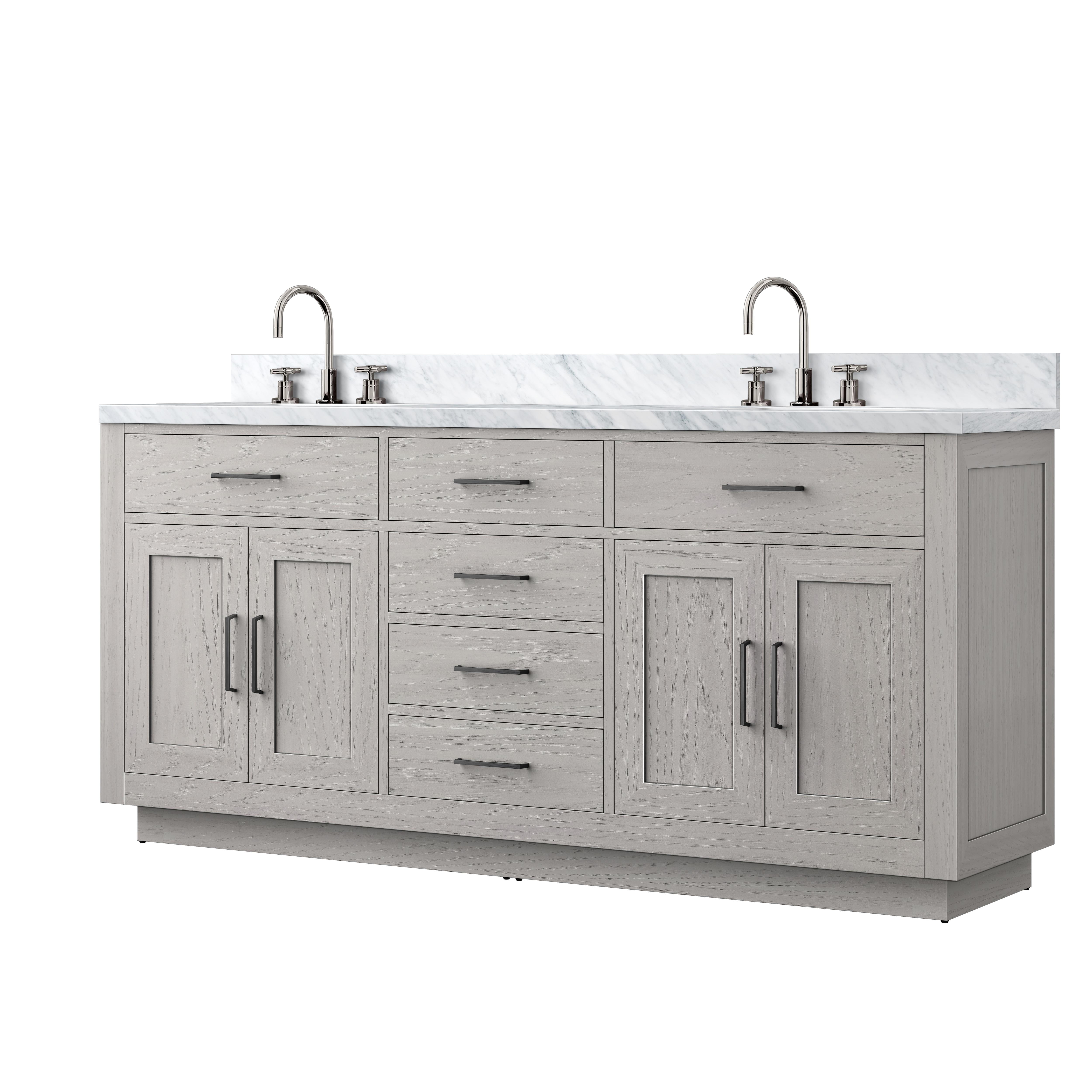 Abbey 72 in W White Oak Double Vanity, Carrara Marble Top and Faucet Set - Walmart.com