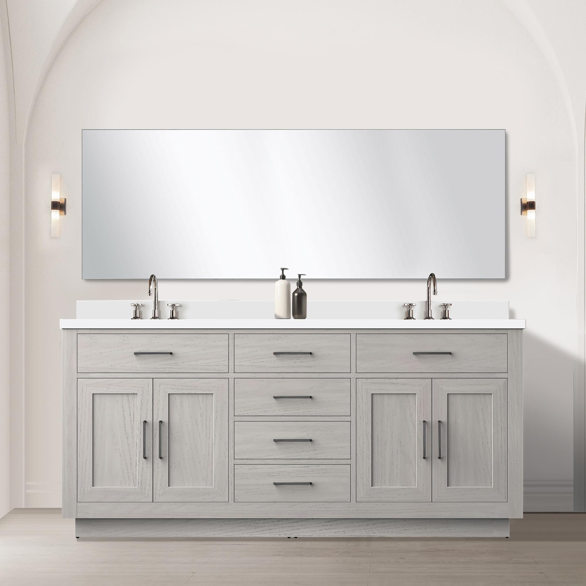 Abbey 72 in W White Oak Double Vanity Quartz Countertop and 70 in ...