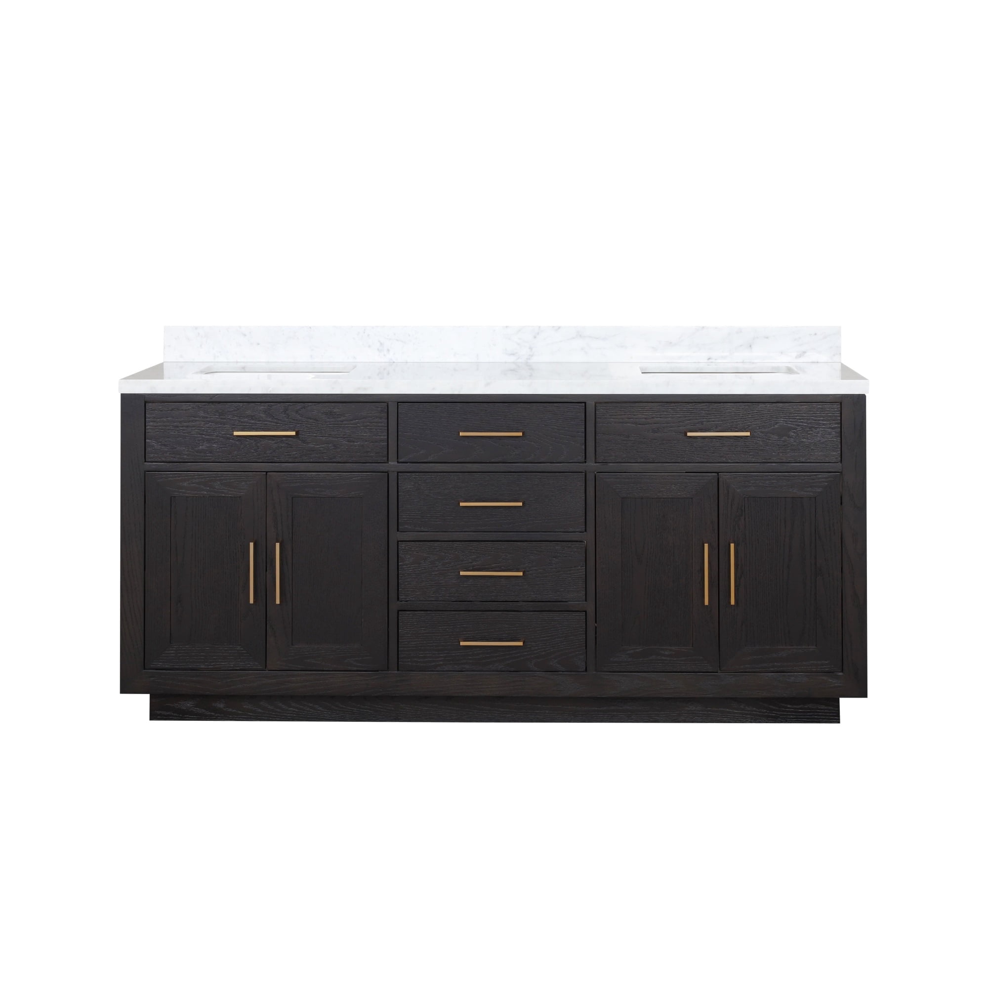 Abbey 72 in W x 22 in D Black Oak Double Bath Vanity and Carrara Marble ...