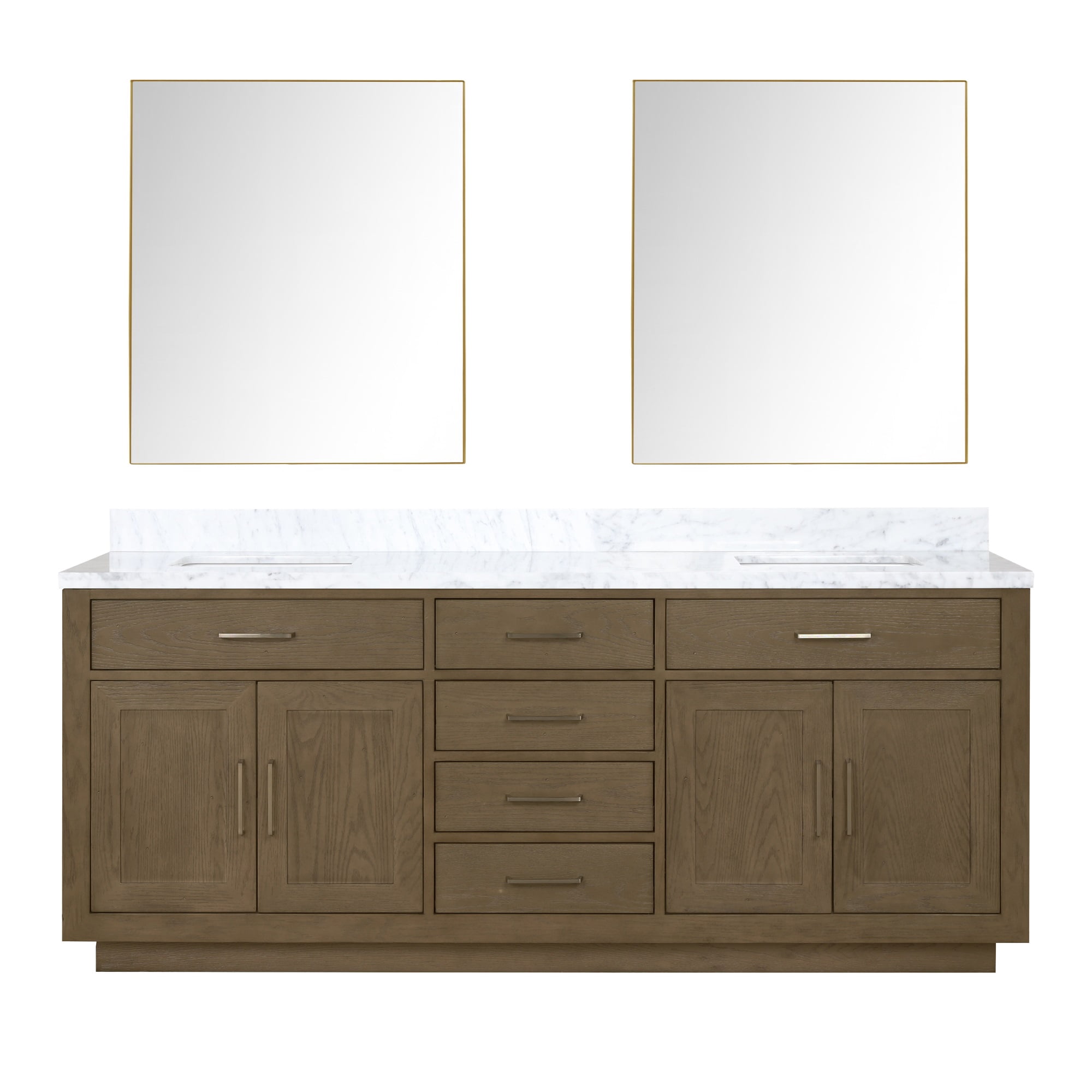 Abbey 80" W Grey Oak Double Vanity, Carrara Marble Top and 36" Mirrors ...