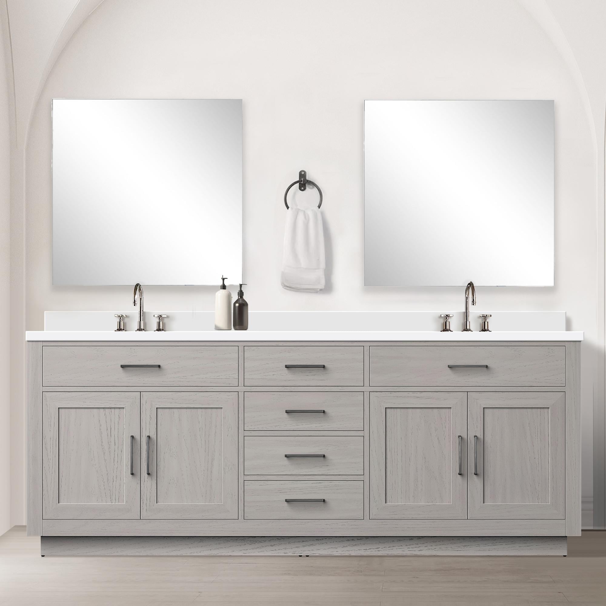 Abbey 84 in W White Oak Double Vanity, White Quartz Top and Faucet Set - Walmart.com