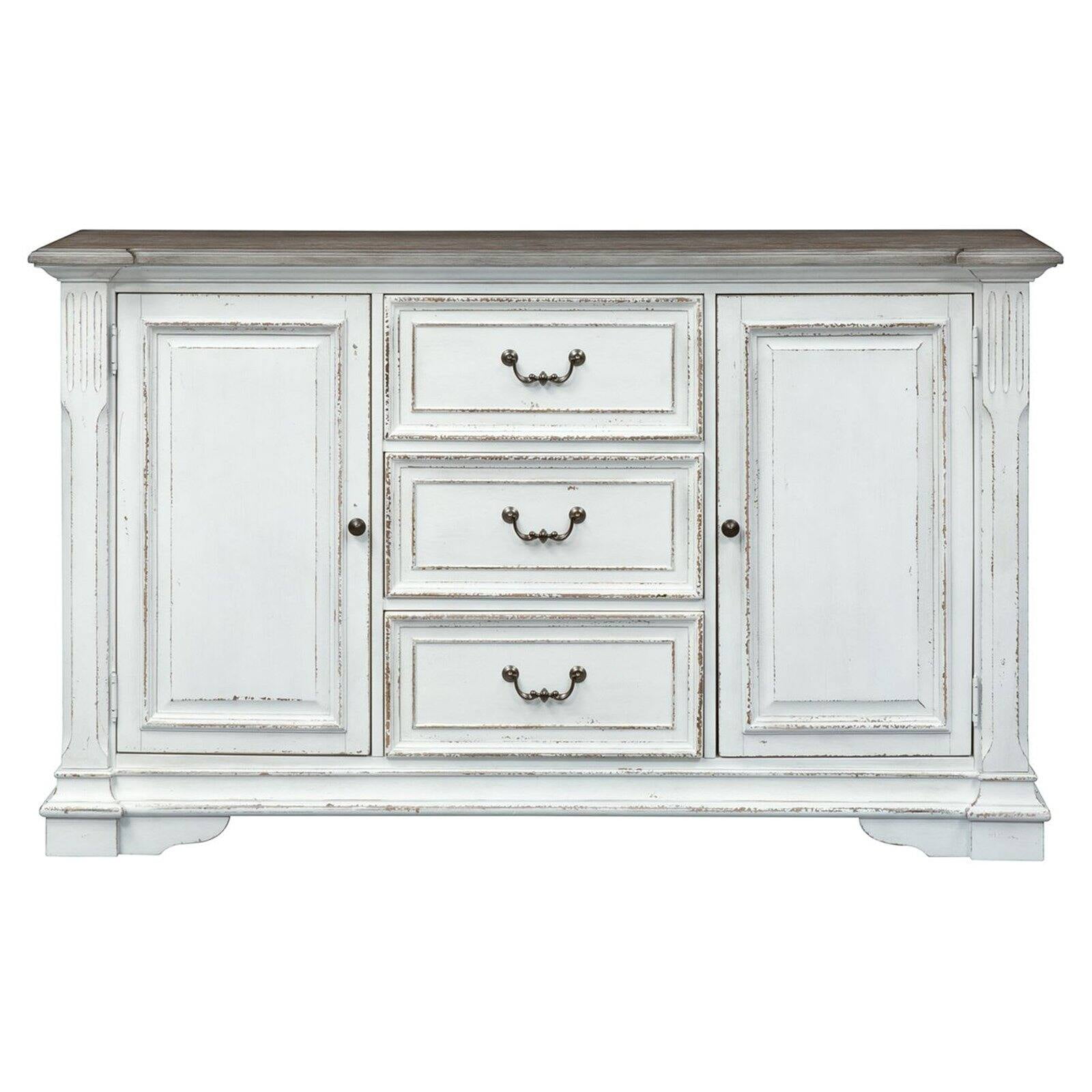 Abbey Park Antique White Buffet - Elegant Poplar & Oak Veneer Buffet ...
