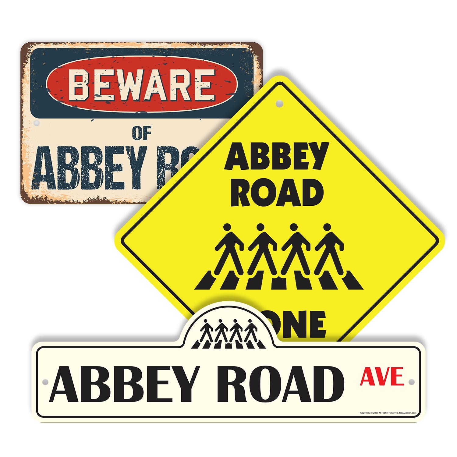 Abbey Road (3 Pack) Plastic Street Sign Crossing Sign Warning Sign ...