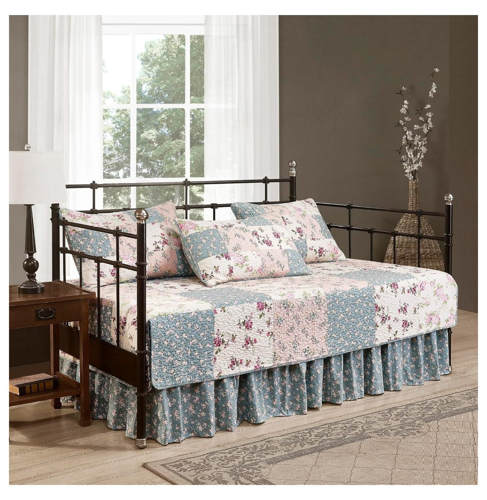 Abbi 5-Piece Daybed Bedding Set Shabby Chic Floral Daybed Cover Pre ...