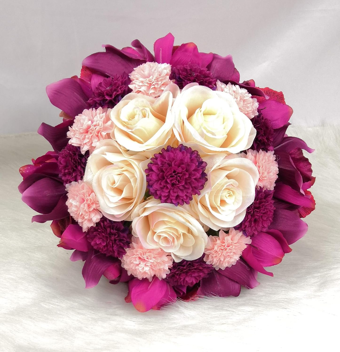 Abbie Home Bride Wedding Bouquet - 9" Artificial Roses Plum Orchid ...