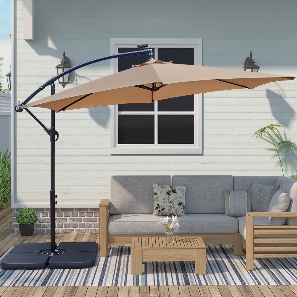 Abble 10ft Outdoor Hanging Offset Cantilever Solar LED Umbrella with ...