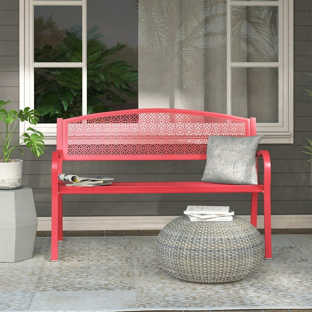 Abble 2-Person Metal Outdoor Bench - Red - Walmart.com