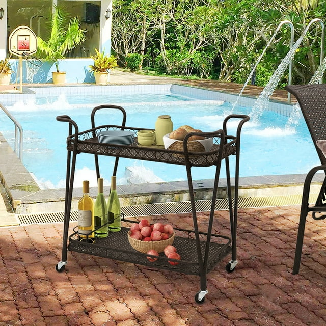 Abble 2-Tier Wicker Bar Cart - Wicker - Wheels - Bottle Holder ...