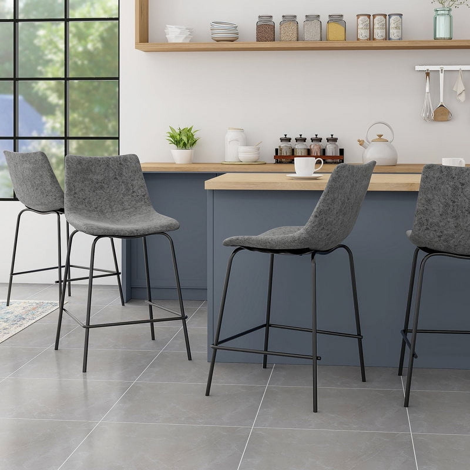 Abble 24 in. Charcoal Faux Leather Counter Stool - Industrial Design ...