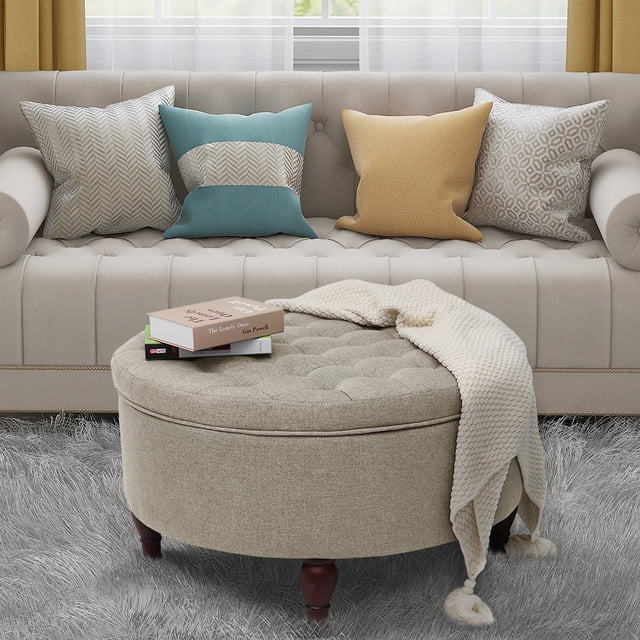 Abble 32" Tufted Round Storage Cocktail Ottoman - Walmart.com