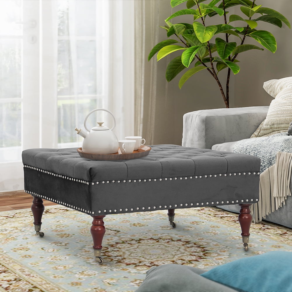 Abble 34in Square Tufted Upholstered Cocktail Ottoman - Walmart.com