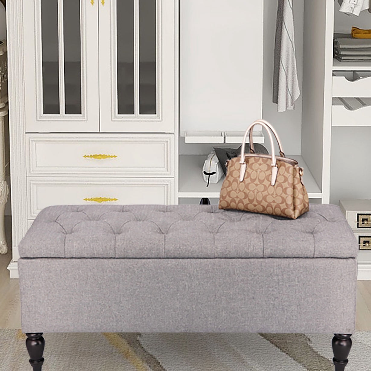Abble 38 Upholstered Storage Bench - Linen Fabric - Ample Storage Space ...