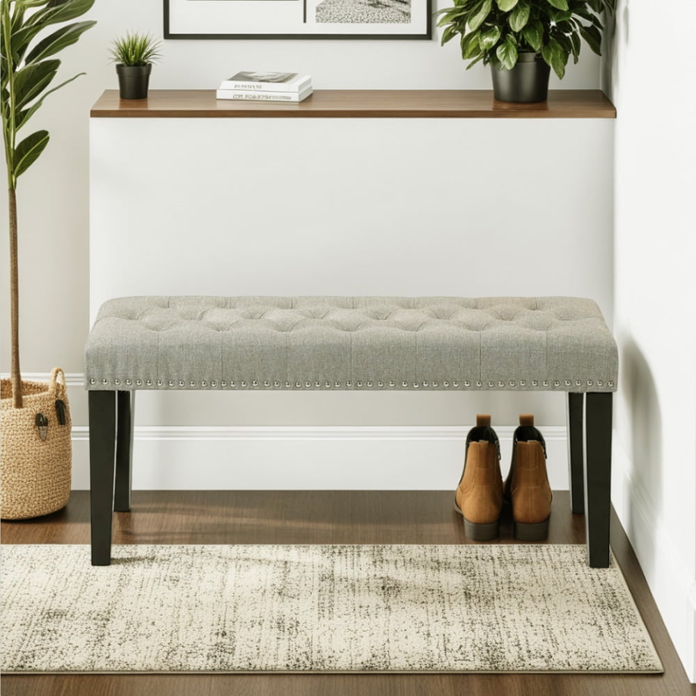 Abble 38" Tufted Upholstered Bench, Linen, Walnut Finish - Walmart.com