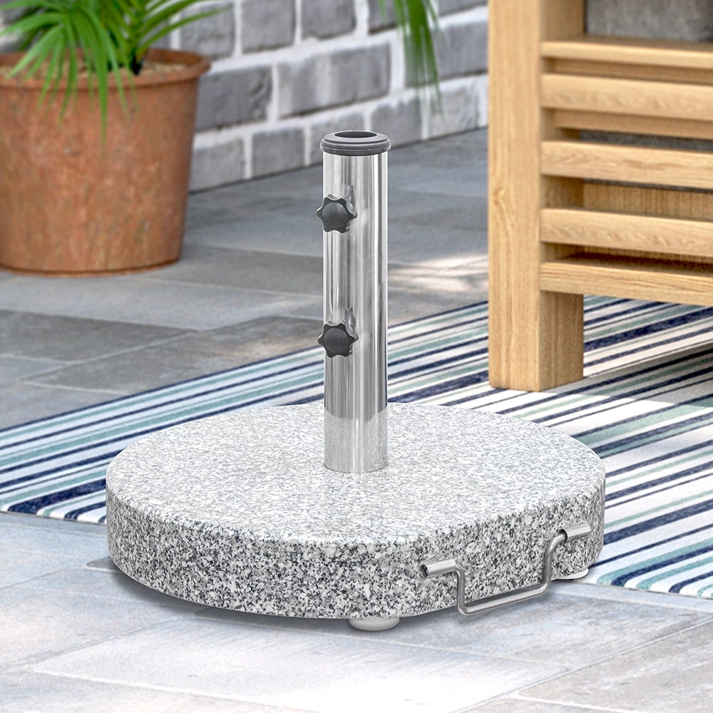 Abble 66 lb Round Granite Umbrella Base with Wheels and Handle in Gray ...