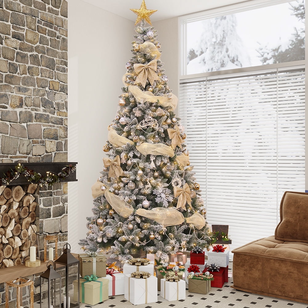 Free Shipping! Abble 9' Clear Prelit Gold Flocked Spruce Artificial ...