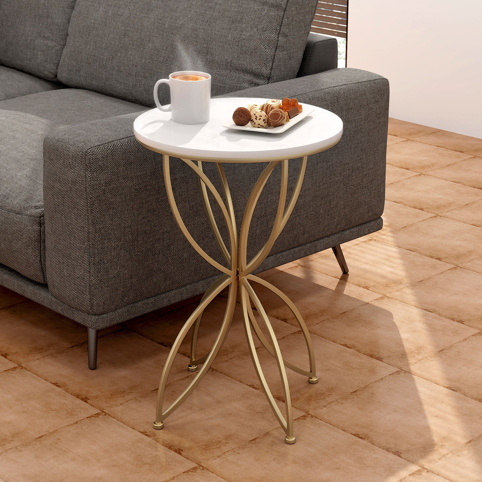 Abble Dia. 15.7 in. x H 24 in. White Quartz Stone Table Top Accent ...