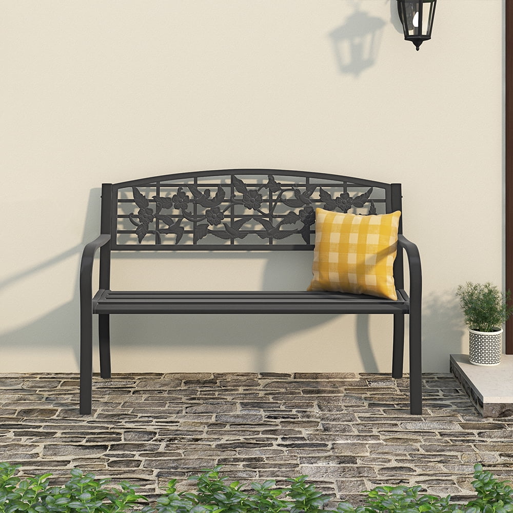 Abble High Back Outdoor Metal Garden Bench Steel Patio Loveseat Park ...