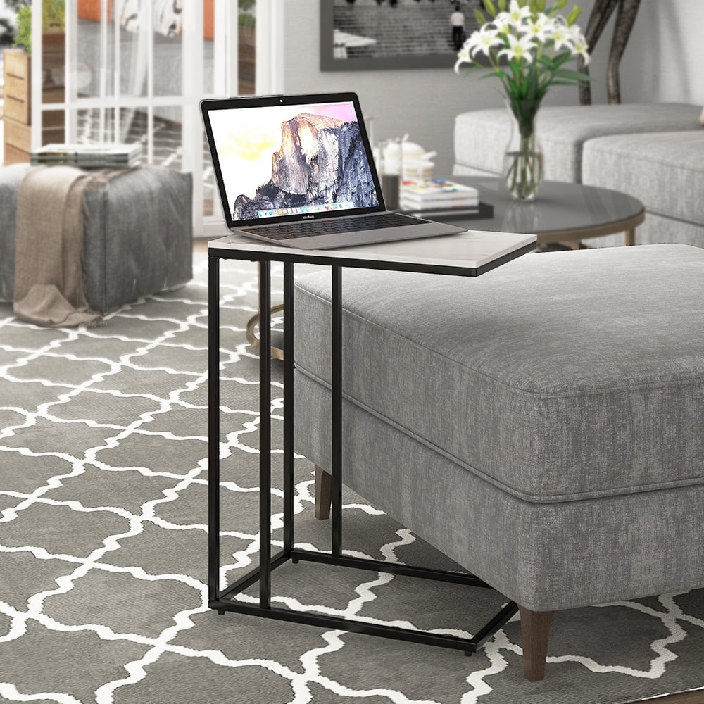 Abble Marble Top C Table Metal End Table Accent Side Table with Black ...