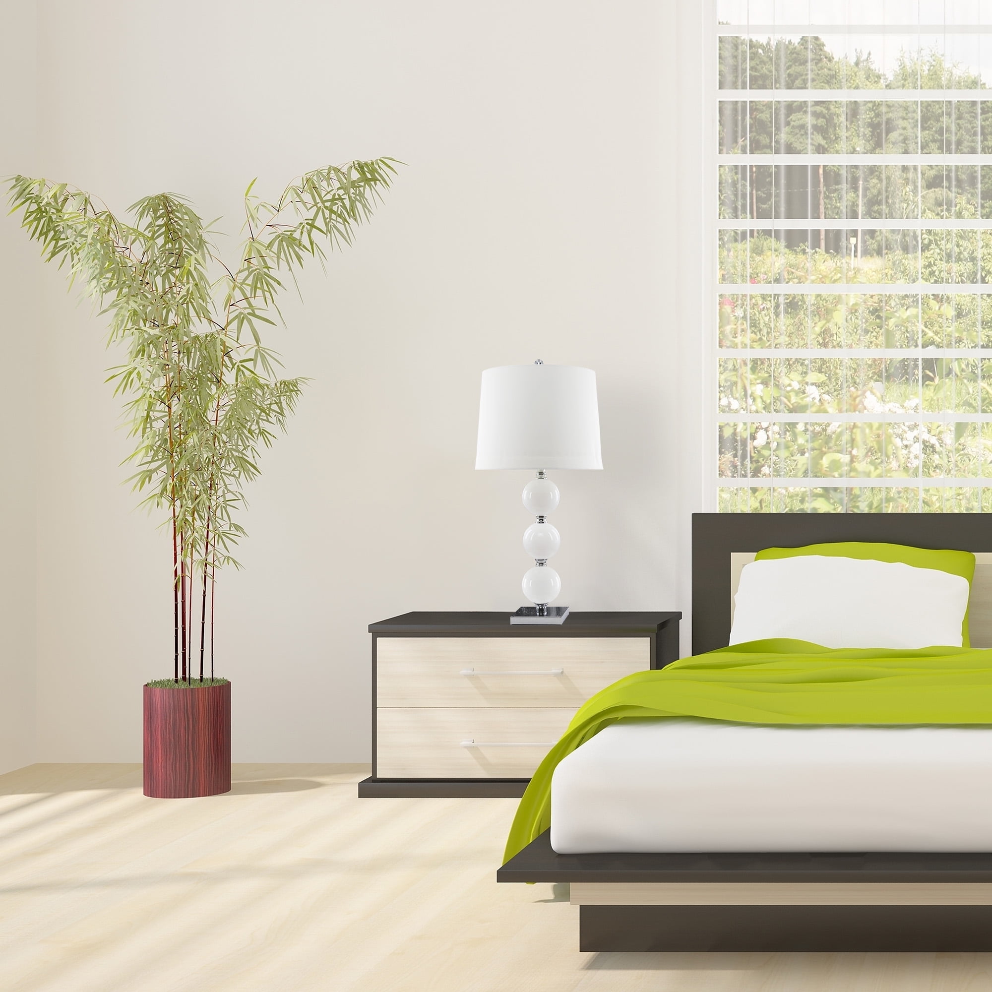 Abble Modern Crystal Table Lamp Set with White Fabric Shade for Living ...