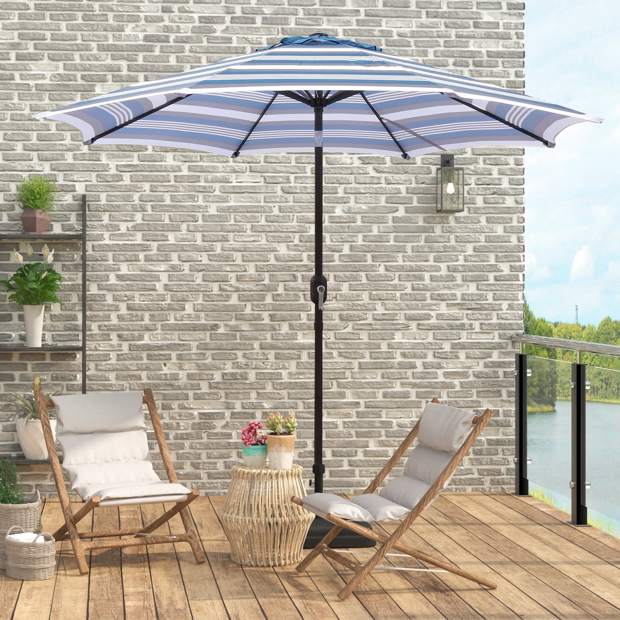 Abble Outdoor 9ft Patio Umbrella with Crank and Tilt - Blue and Gray ...