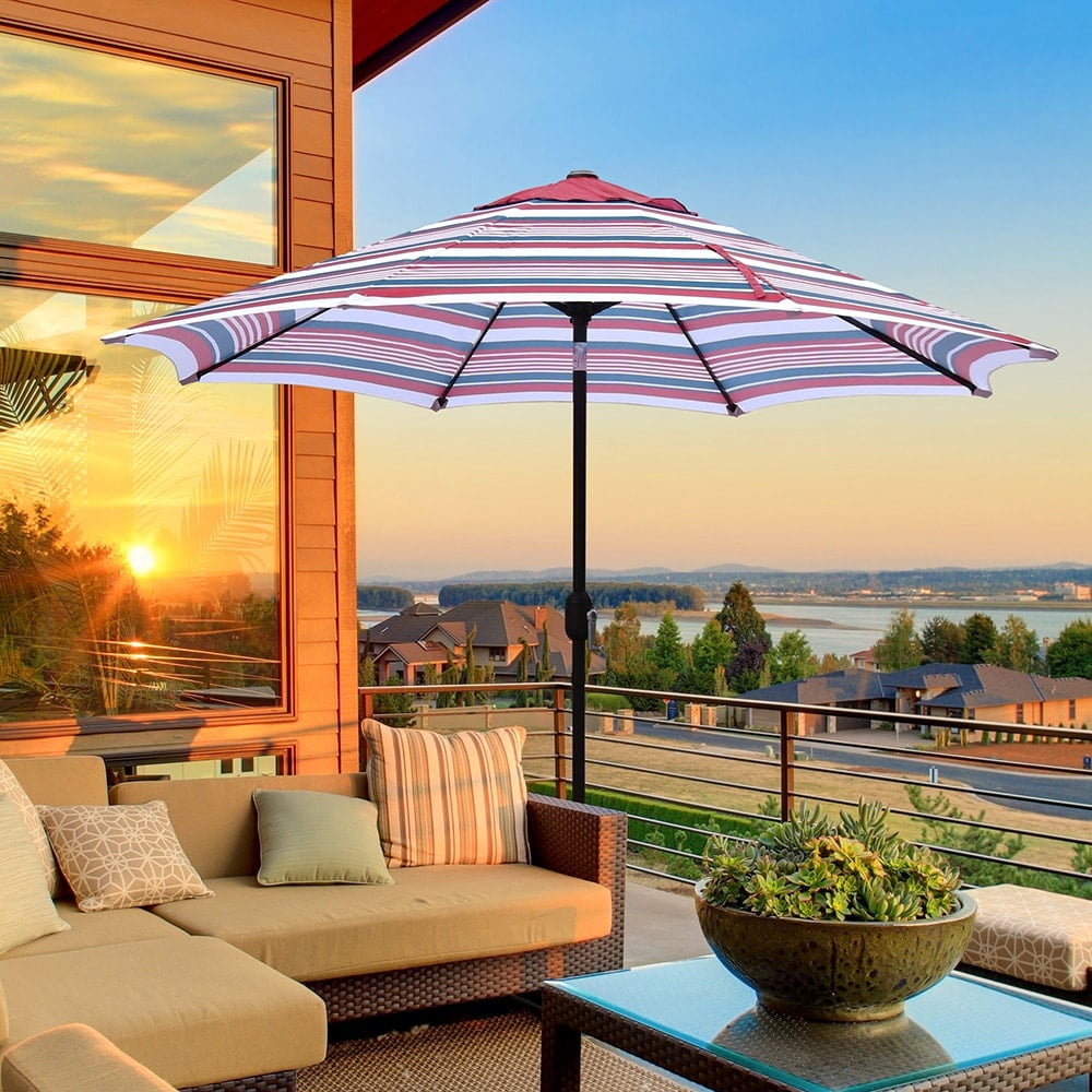 Abble Outdoor 9ft Patio Umbrella with Crank and Tilt - Blue and Red ...