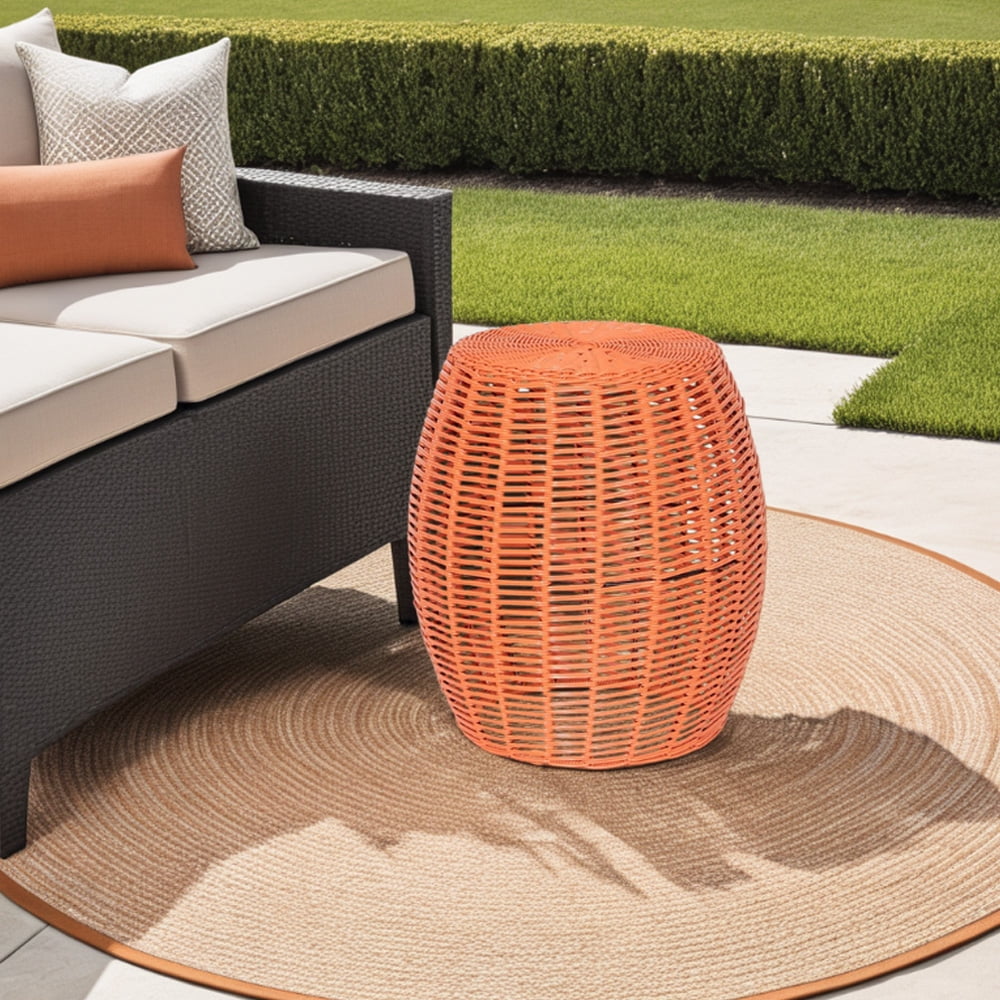 Abble Patio Side Table, Wicker Small Round Metal End Table, Rattan ...