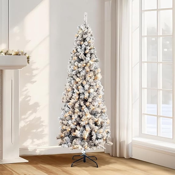 Pre Lit Slim Flocked Christmas Tree