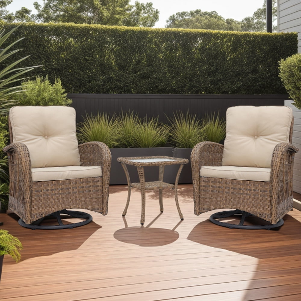 Abble 3pc Wicker Outdoor Conversation Chat Set Seating Group with ...