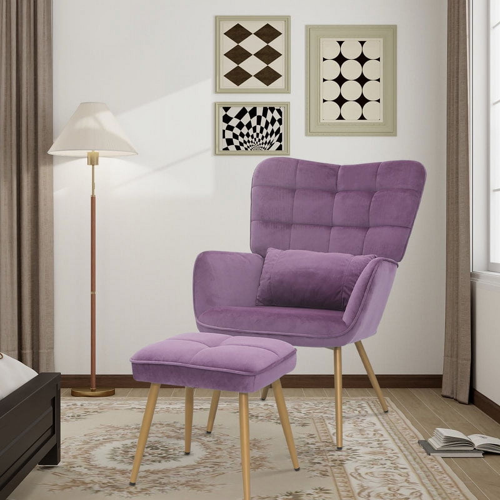 Abble Velvet Accent Arm Chair with Ottoman - Walmart.com