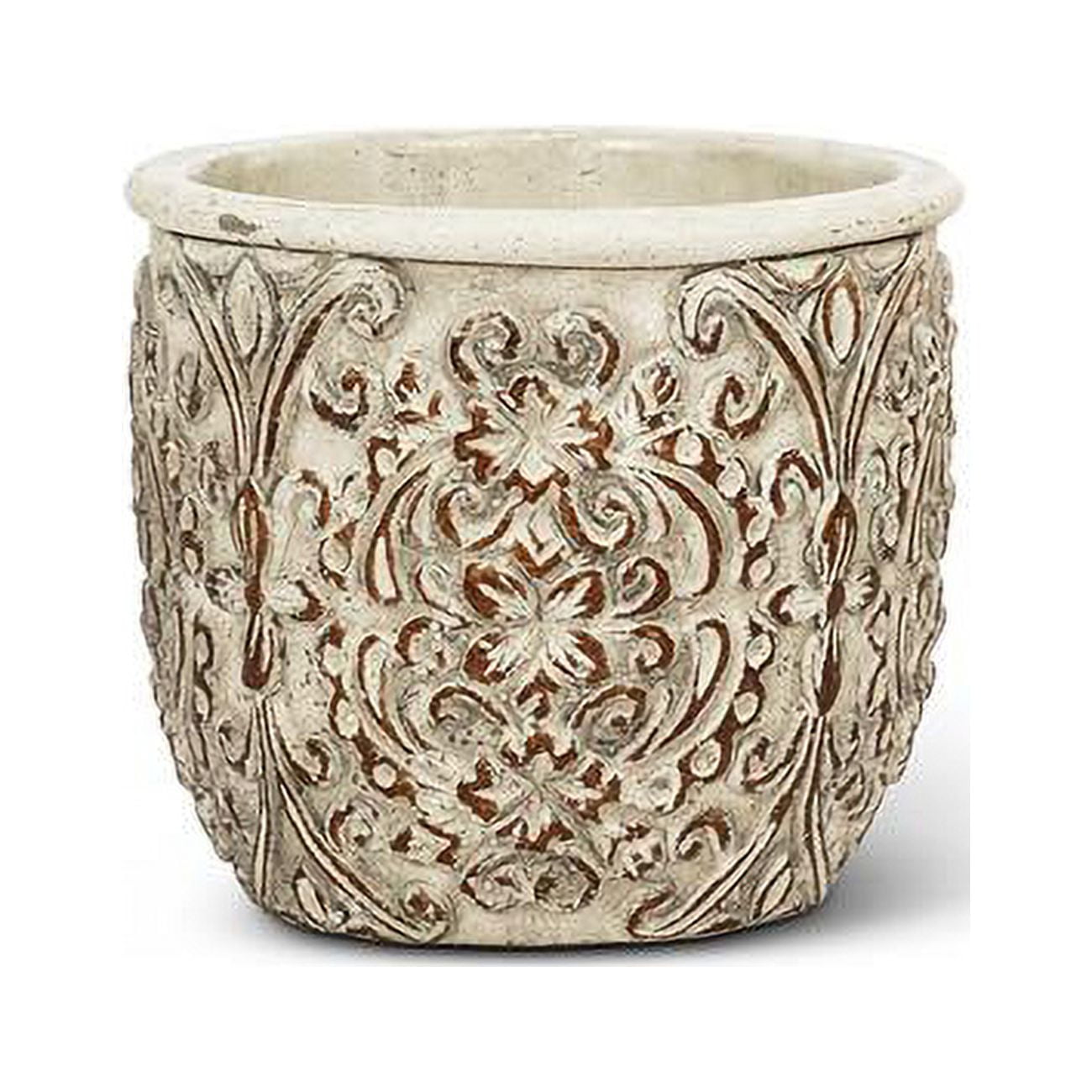 Abbott Collection AB-27-ABBEY-8019 4 in. Cement & Sand Embossed Planter ...