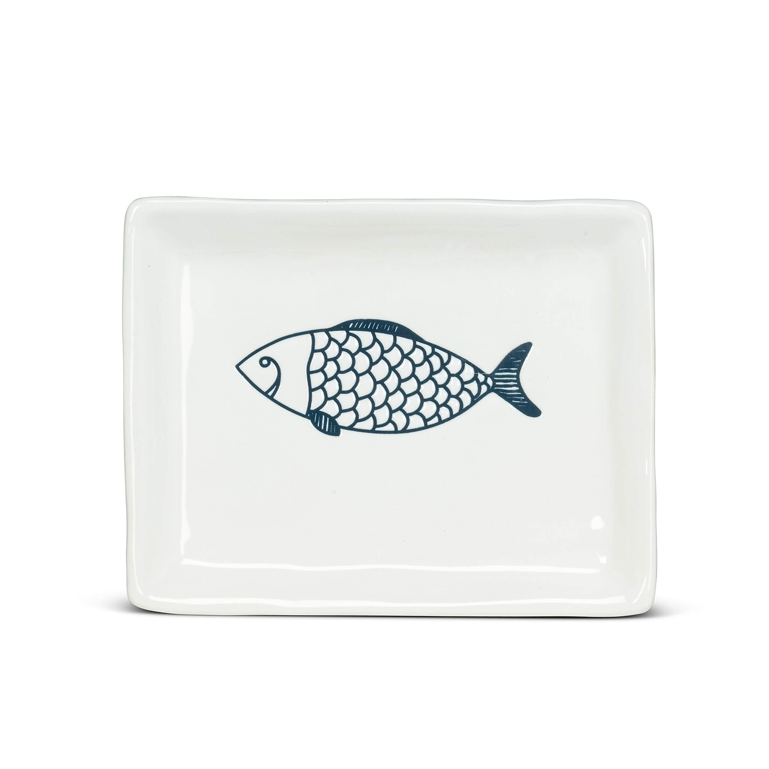 Abbott Collection AB-27-CORFU-550 6 in. Stoneware Fish Plate, White ...