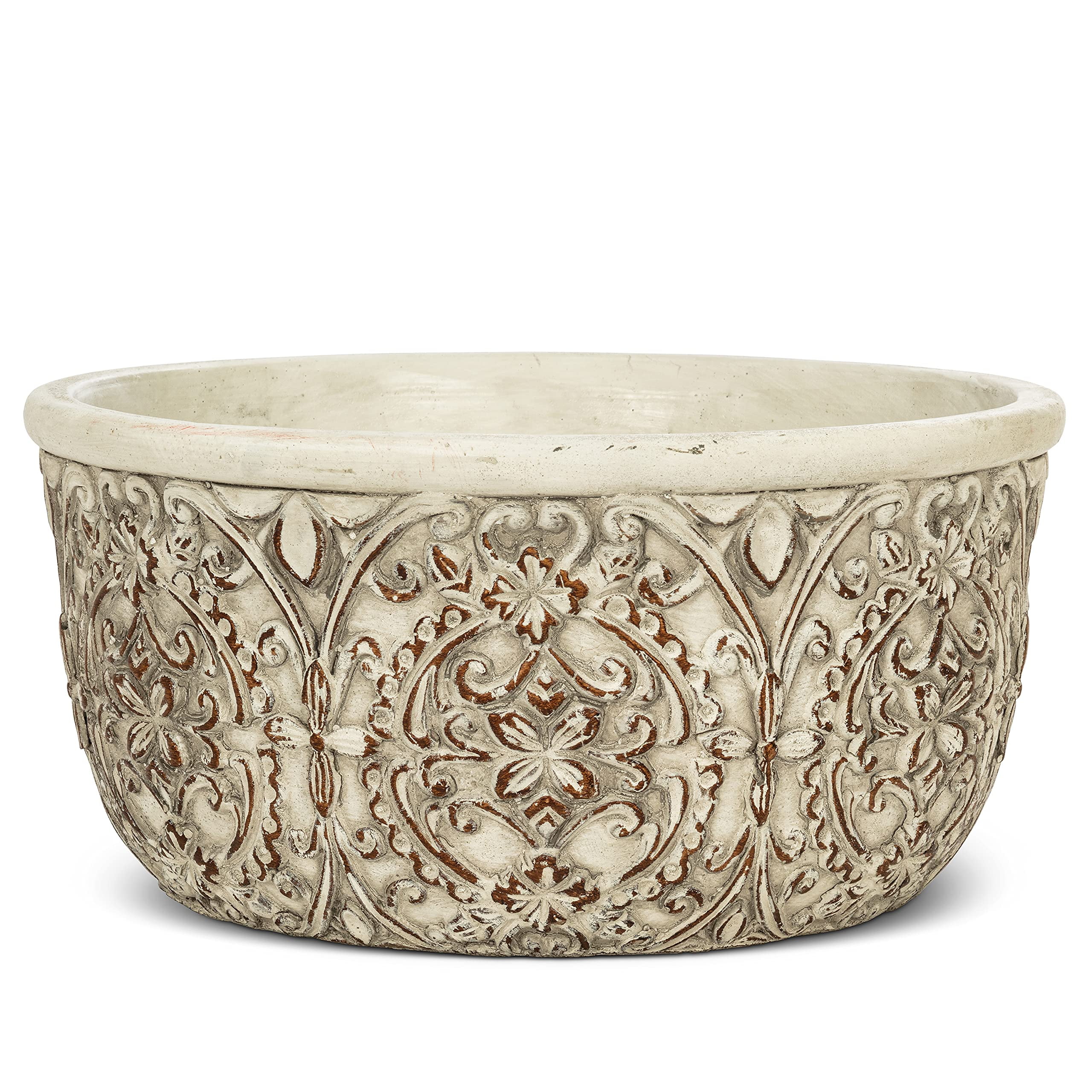 Abbott Collection 27-ABBEY-8018 Large Low Embossed Planter, Grey/Copper ...