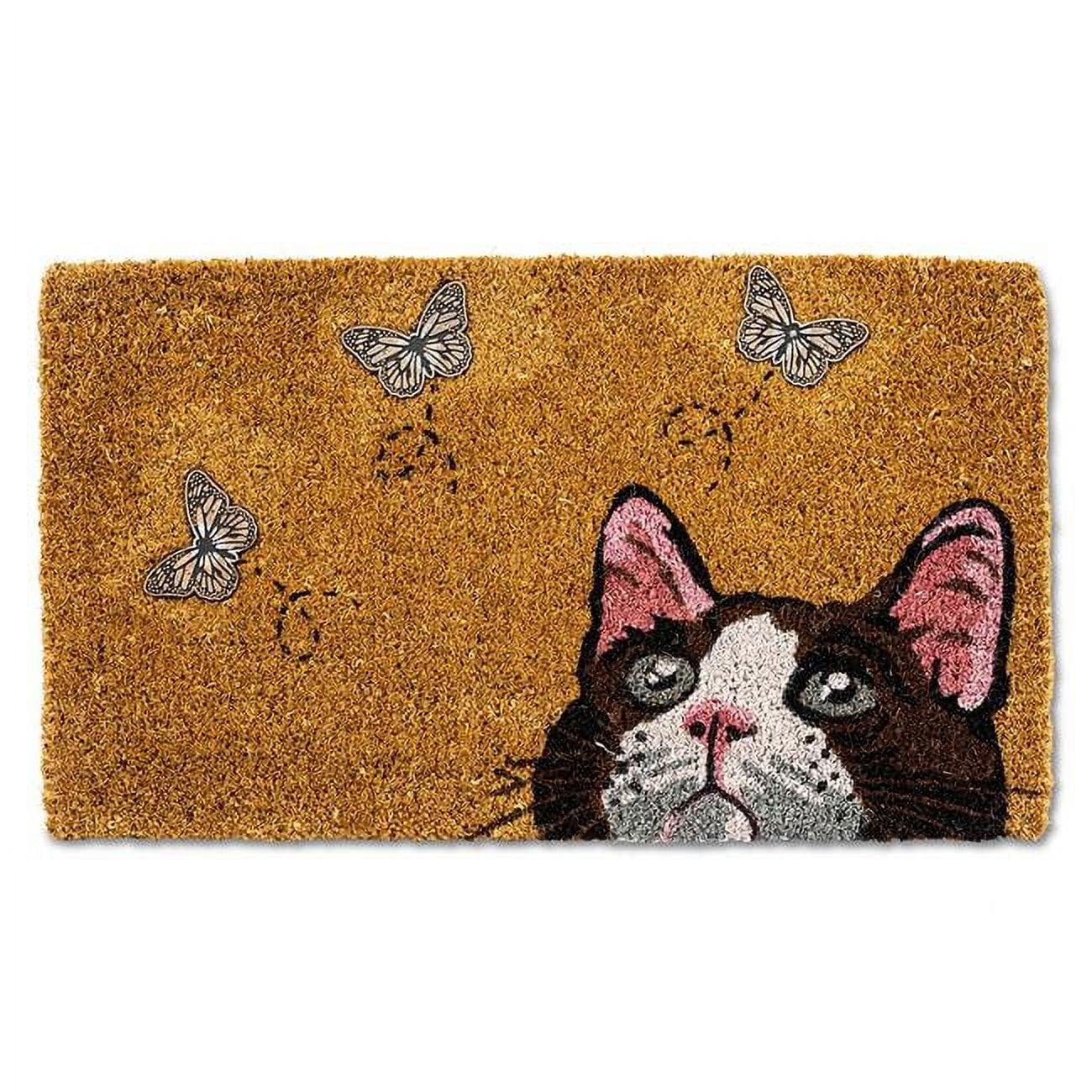 Abbott Collections 18 x 30 in. Cat with Butterflies Doormat, Natural ...