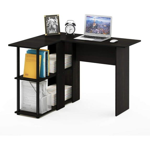 Abbott L-Shape Computer Desk with Bookshelf, Espresso/Black - Walmart.com