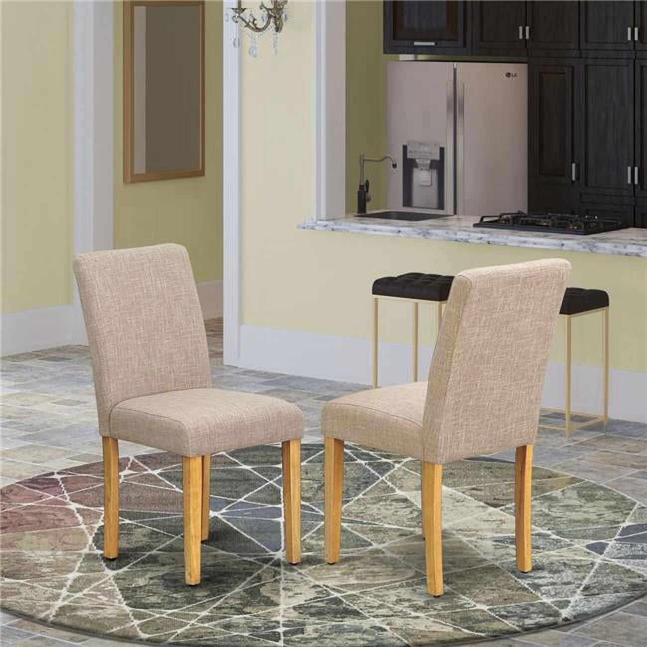 Abbott Parson Chair with Oak Leg & Linen Fabric - Light Fawn - Set of 2 ...