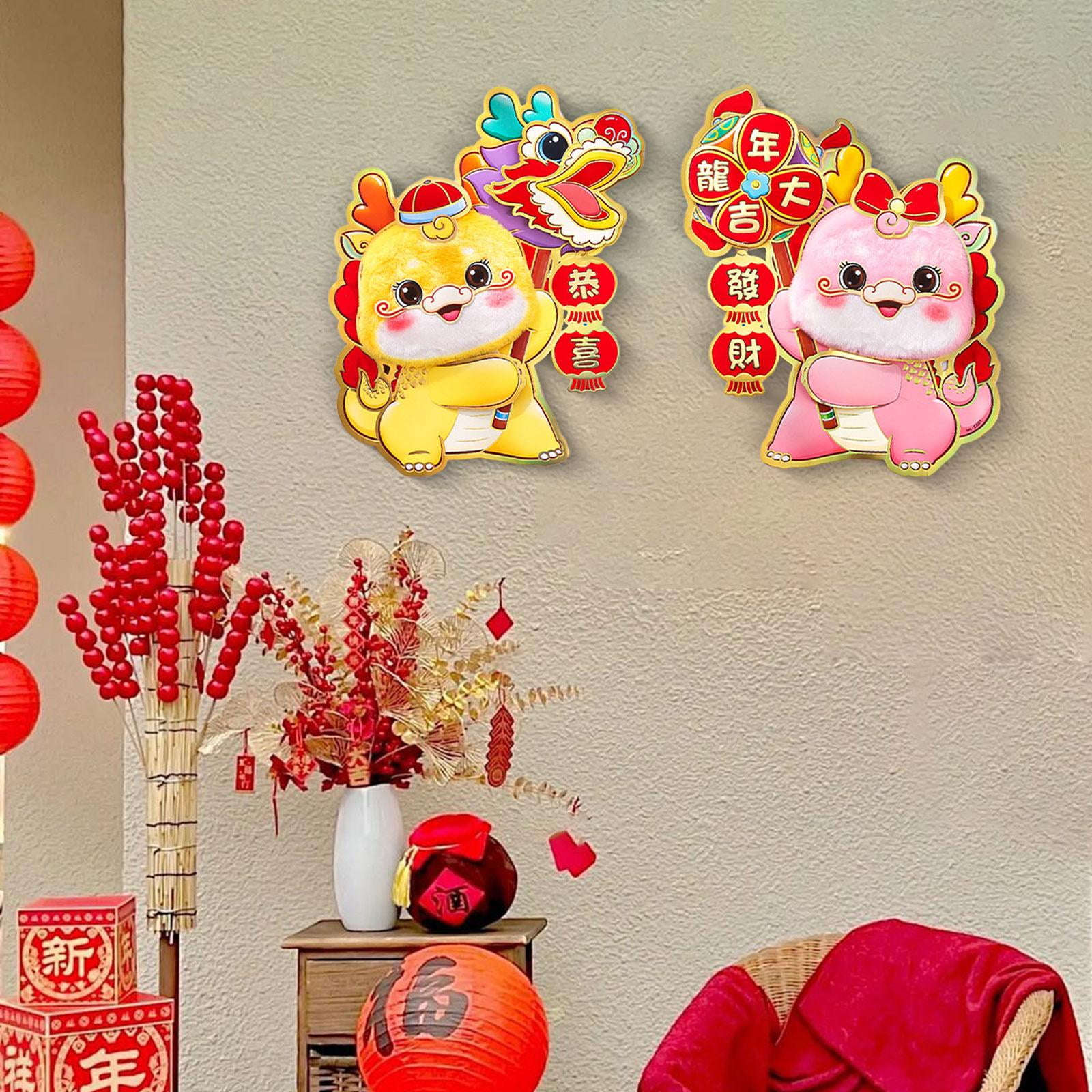 Abbraccia 1 Pair Chinese New Year Door Stickers Cartoon Plush Dragon ...