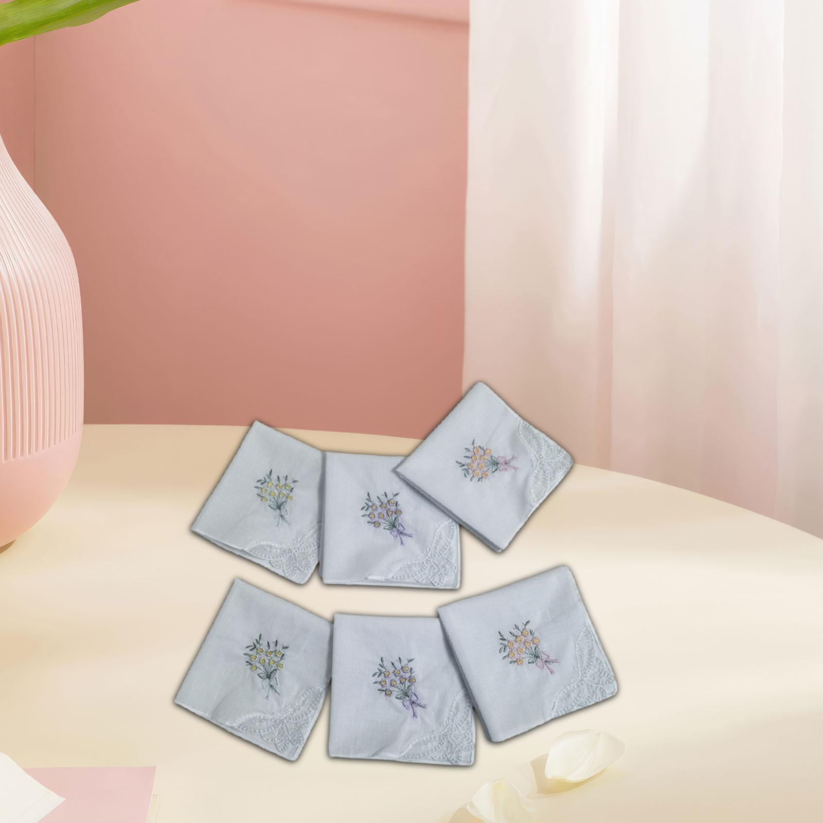 Abbraccia 6 Pieces Embroidered Cotton Handkerchiefs Embroidered Flower ...