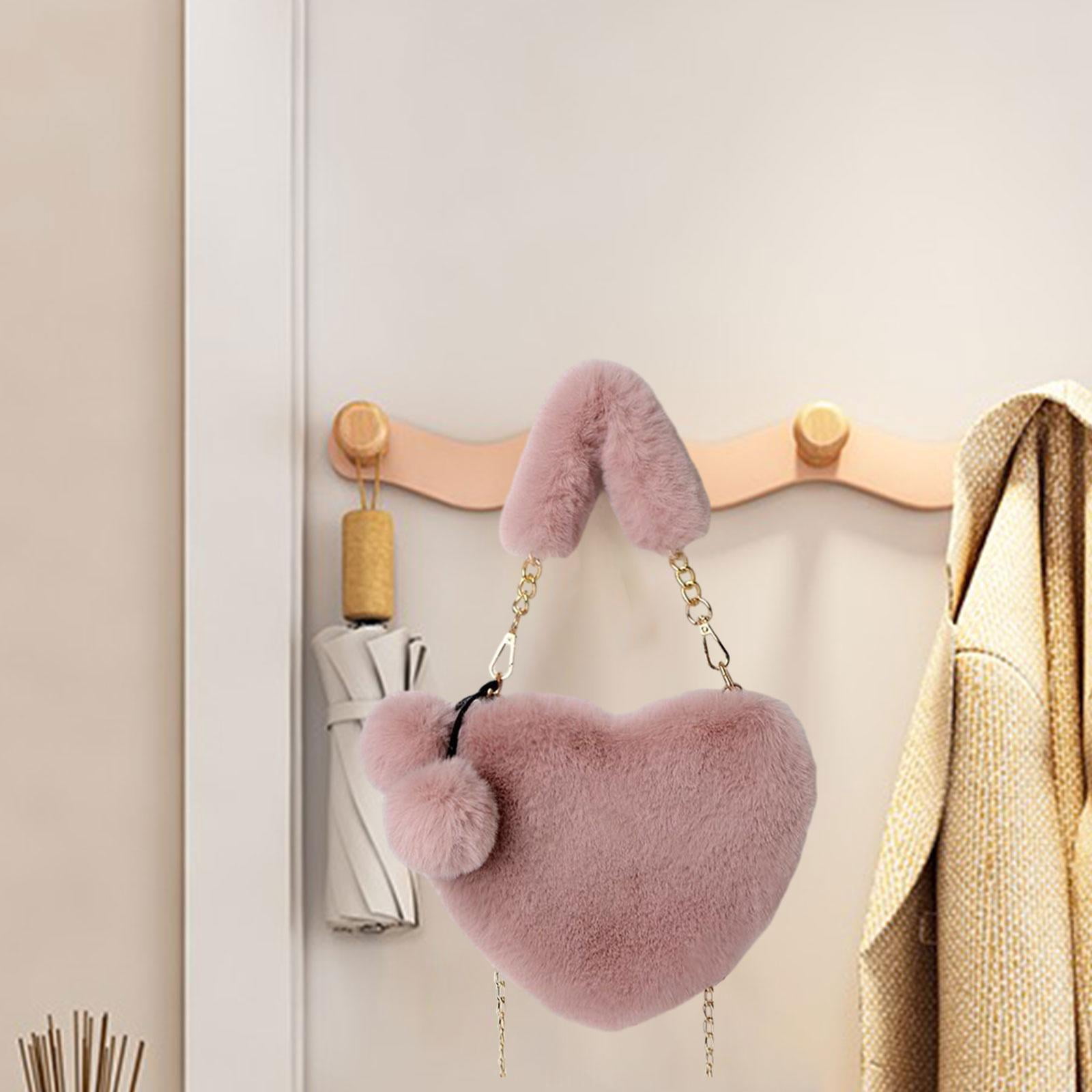 Abbraccia Furry Purse Heart Shaped Plush Handbag for Women Soft ...