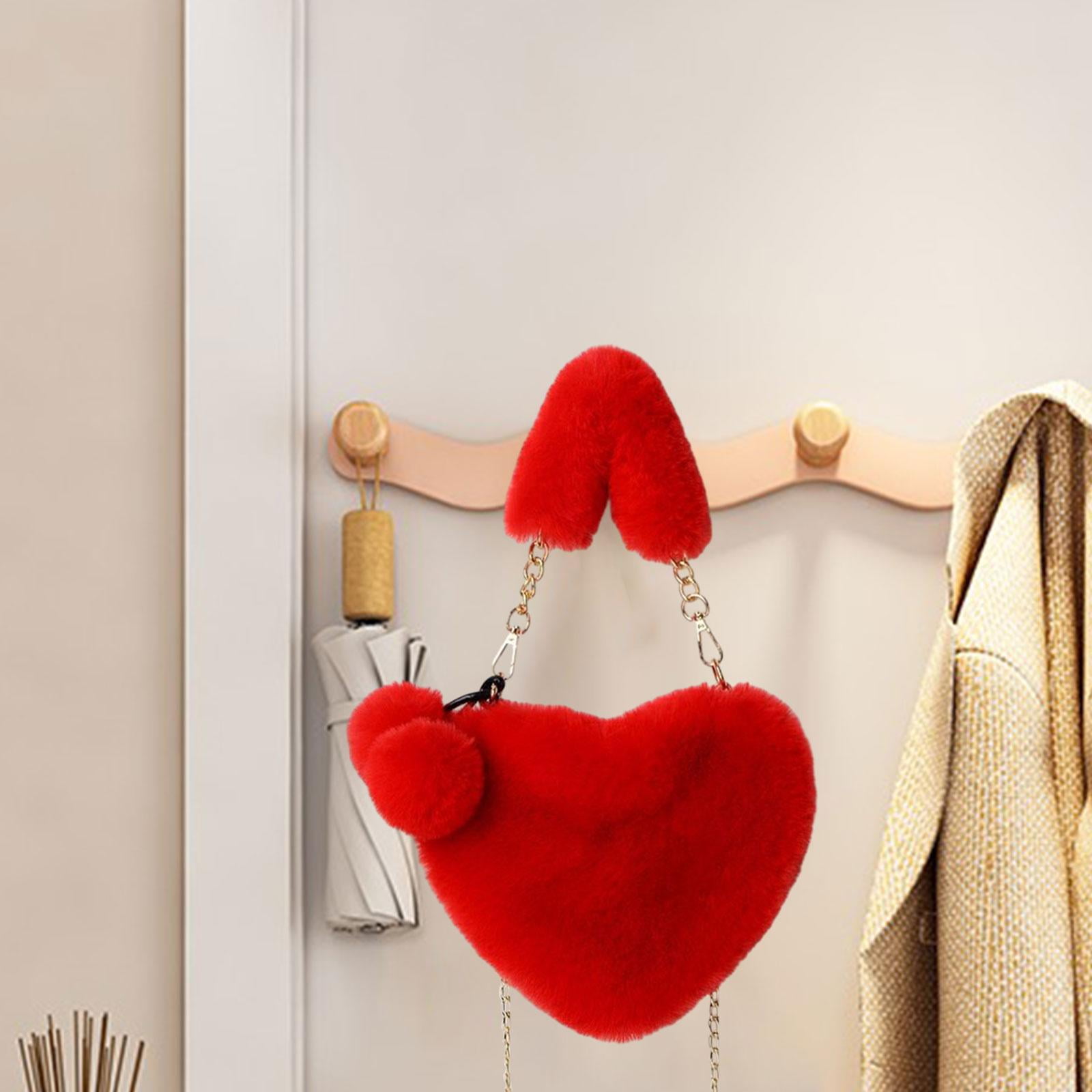 Abbraccia Furry Purse Heart Shaped Plush Handbag for Women Soft ...