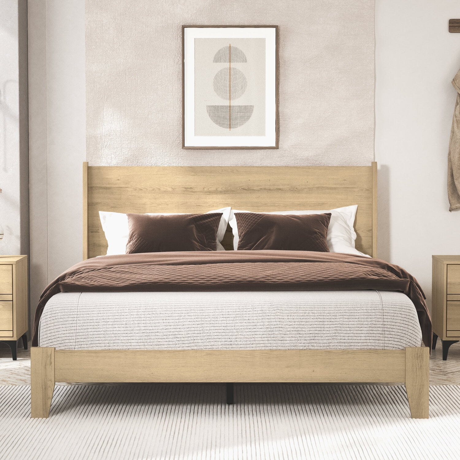 Galano Abby Retro Queen Platform Bed With Headboard - Oslo Oak ...