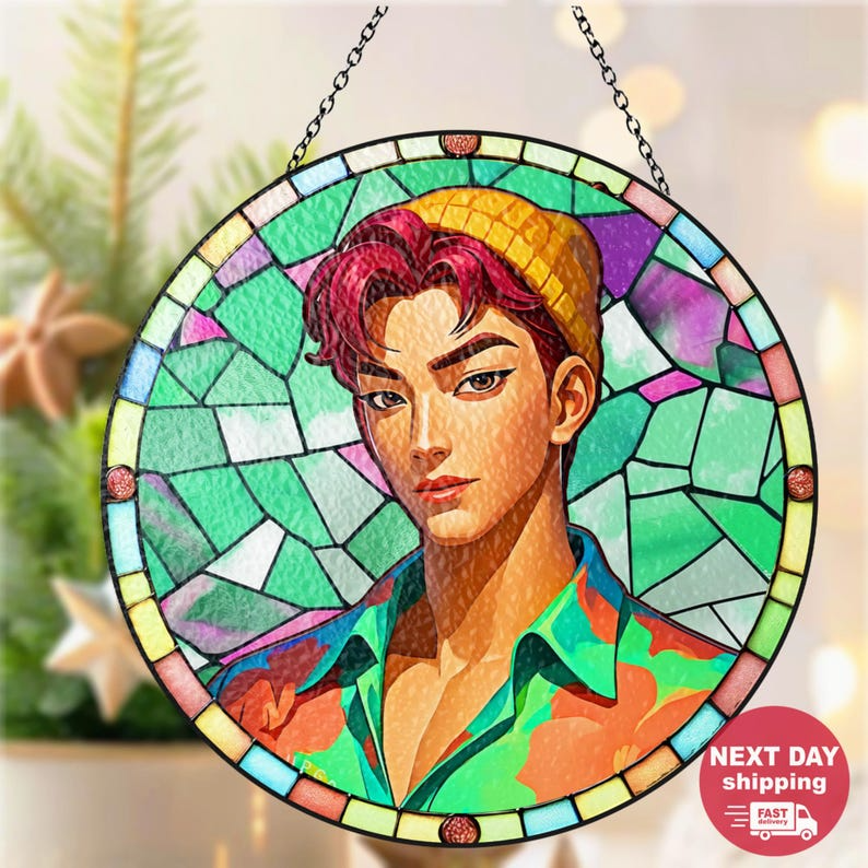 Abby Saja BOYS Kpop Stained Glass Suncatcher, Retro Anime Window ...