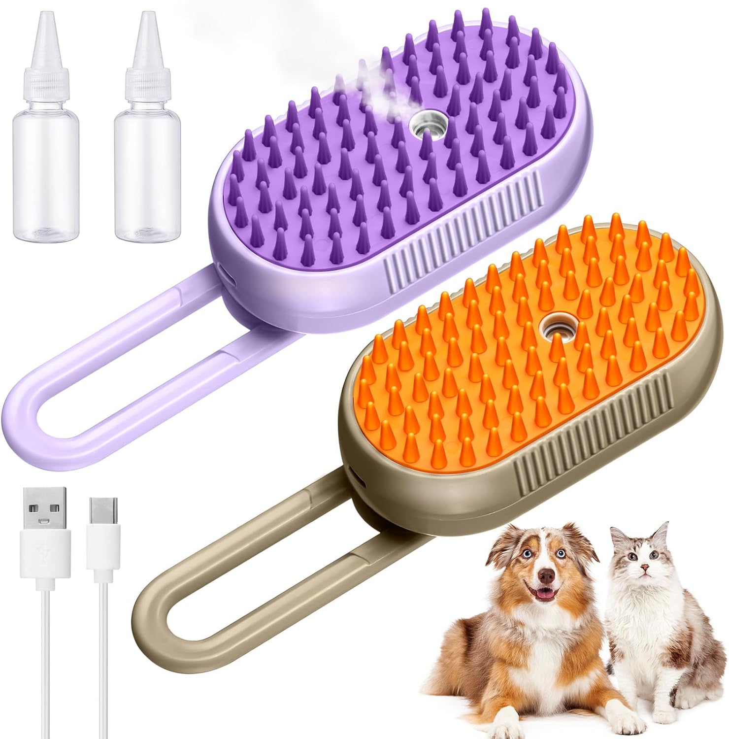 Abbylike 2 Pcs Cat Steam Brush for Shedding 3 in 1 Rechargeable Steam ...