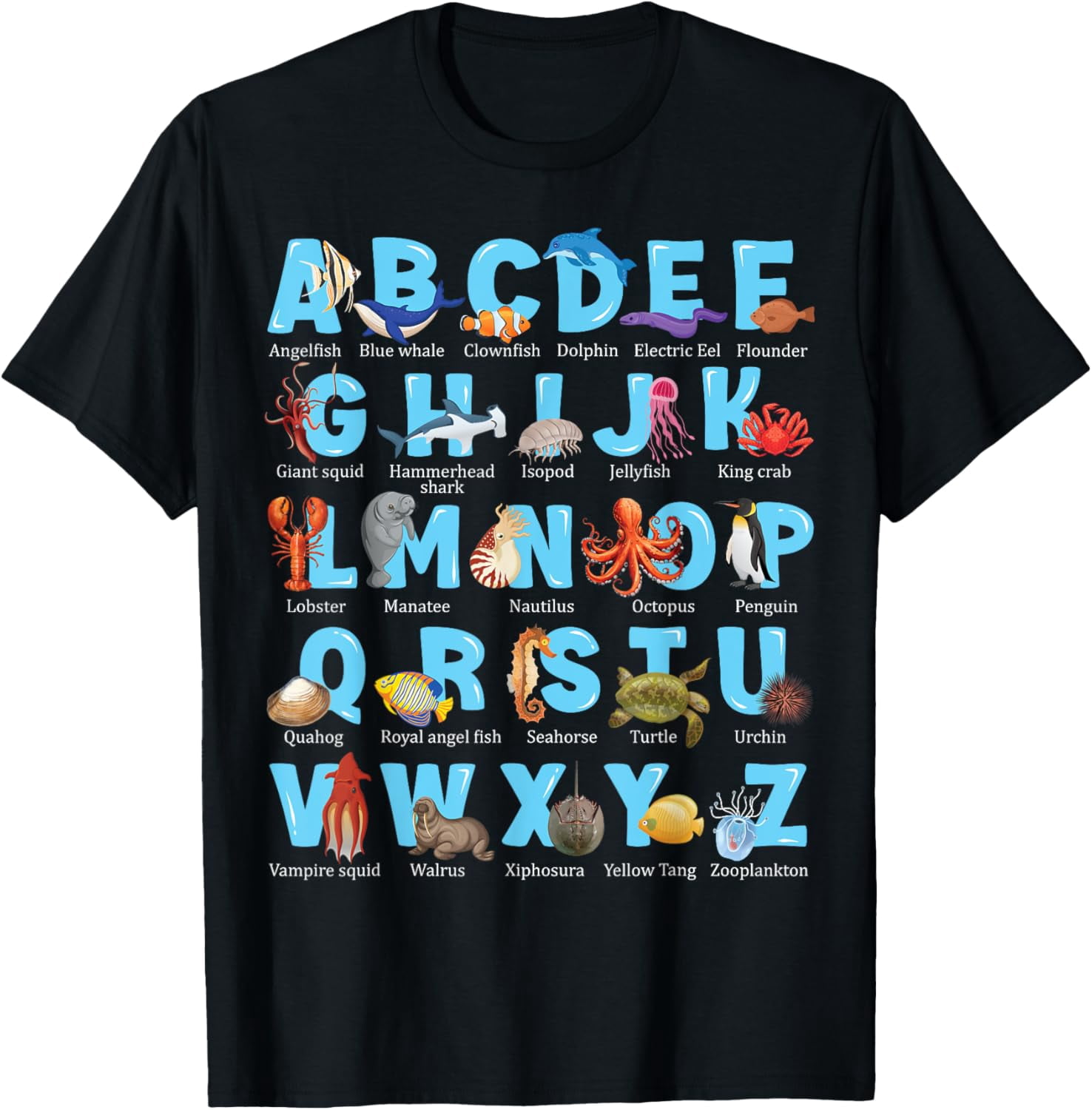 Abc Animals Underwater Sea Ocean Alphabet Teacher T Shirt - Walmart.com